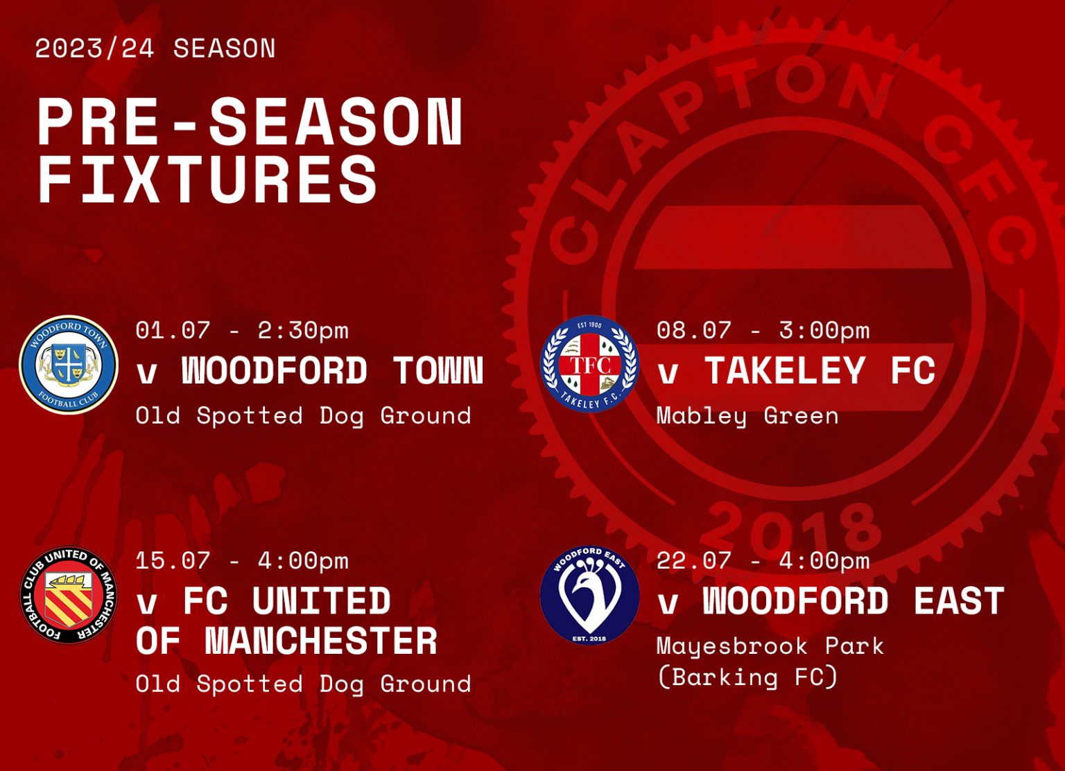 Clapton CFC men's first team pre-season friendlies announced - Clapton ...